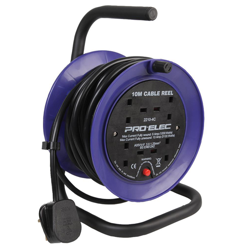 Pro Elec 4 Gang Mini Mains Extension Cable Reel | 10m - Electrical ...